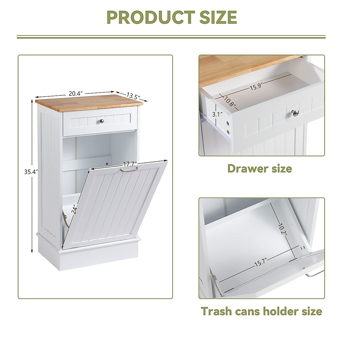 LOUVIXA Tilt Out Trash Bin Cabinet Dog Proof Trash Can Holder Kitchen Island with Garbage Bin or Tilt Out Laundry Hamper (White)