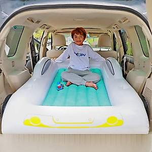 KINMAC Inflatable Toddler Travel Bed- Portable Travel Toddler Air Bed for Kids Camping Air Mattress Racecar Toddler Bed with Sides Blow Up Mattress Sleeping Pad for Camping Car Travel Sleeping(Green)