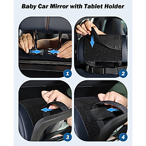 JOYTUTUS Baby Car Mirror with Tablet Holder, Adjustable Car Seat Mirror for Rear Facing Infant, Multifunctional Baby Mirror Car Organizer with Wide View Shatterproof