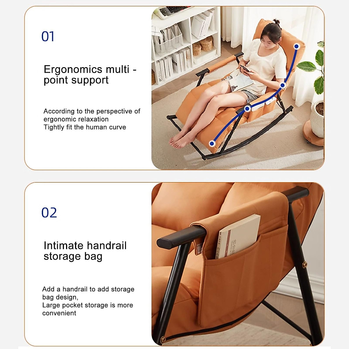 Rocking chair nursery,Metal Rocking Chairs with High Back,440Lbs Support Rocking Chairs,Padded High Back Folding Rocker with Padded Cushion and Headrest Pillow,for Front Porch,Garden,Patio,Backyard (