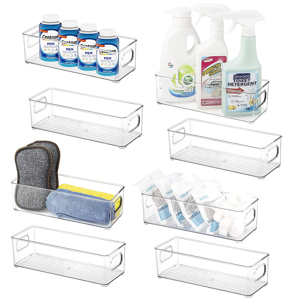 Tiawudi Plastic Storage Bins, Stackable Organizer Bins, Ideal Closet Organizer, Pantry Organization, Home Organization, Fridge Organizer, Cabinet Organizer, 8 Pack, Small