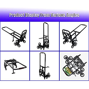 INTBUYING Stair Climber Hand Truck Carbon Steel,420LBS Capacity Stair Climbing Folding Hand Truck 6 Wheels & 2 Backup, Rubber Mute Wheel,Adjustable Handle Length Dolly Cart Trolley for Stairs