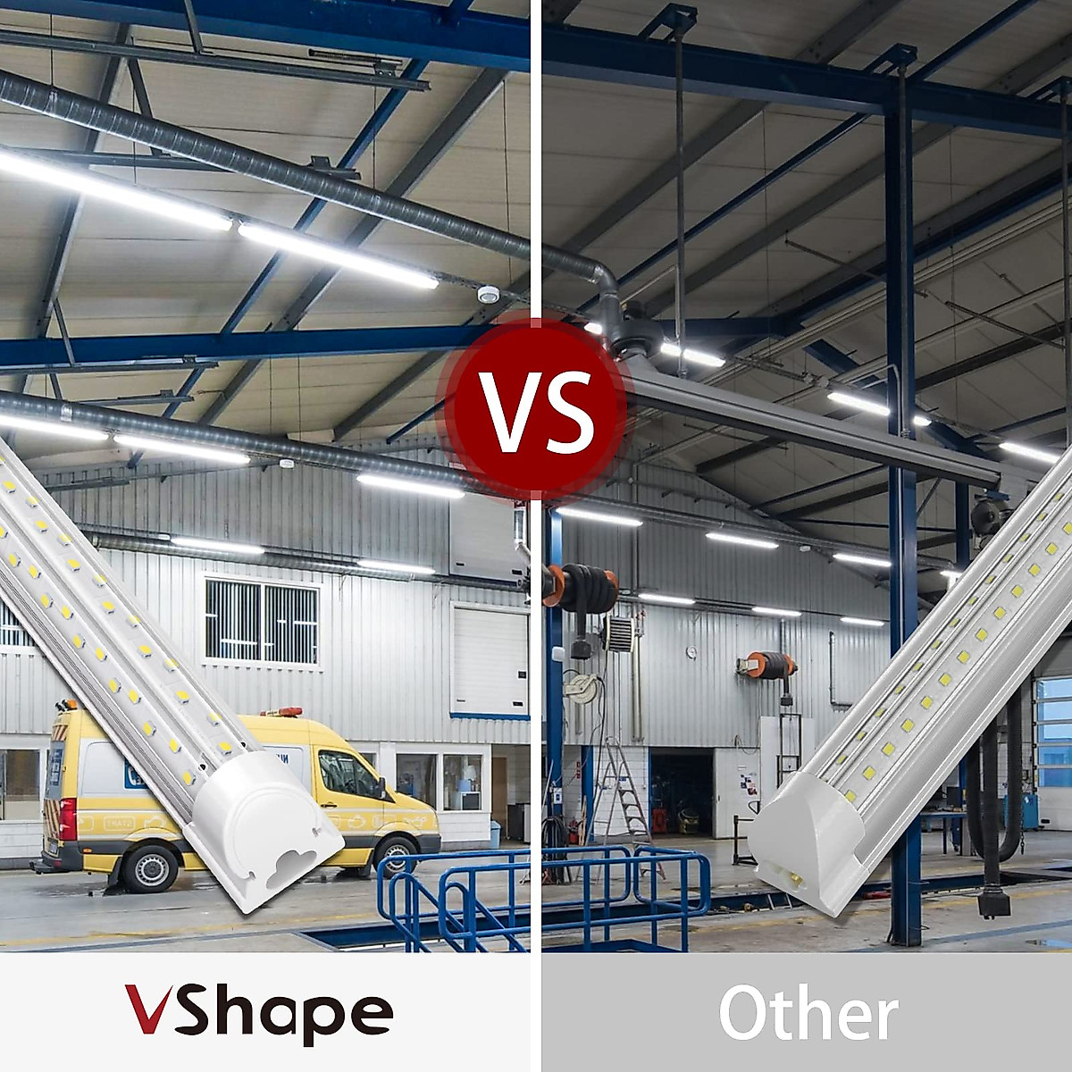 VShape 8FT LED Shop Light Fixture, 100W, 13000LM, 6000K Super Bright White, Linkable LED Garage Lights Fixture, 8 Foot LED Shop Lights for Workshop, T8 Tube Light, No RF & FM Interference, 4-Pack