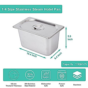 8 Pack Hotel Pans 1/4 Size Steam Table Pan with Lid,Commercial Stainless Steel Pan, Catering Food Pan for Food Warmer Party Restaurant Catering Supplies Restaurants
