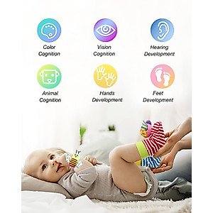 Wrist Rattle Foot Finder Sock for 0-36 Months Baby Boys and Girls, Newborn Baby Soft Hand & Feet Rattle 0-3 Years, Arm Leg Babies Development Toys for Infant Bebe (MBR-4 PCS)