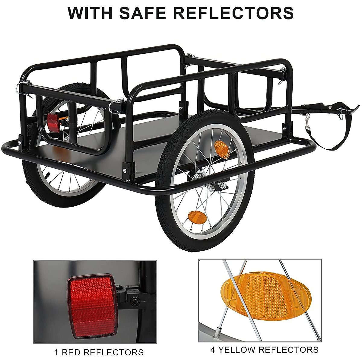 YEZIYIYFOB Bike Cargo Trailer with Universal Bike Hitch Bicycle Wagon Trailer Large Loading Bike Trailer Storage Cart with 15.4" Wheels & Reflectors