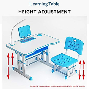 YAYUMI Kids Desk,Height Adjustable Desk and Chair Set,Student Writing Table with Lamp Anti-Reflective