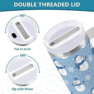 Emelivor Christmas Snowman 40 oz Tumbler with Lid and Straw Insulated Tumblers with Handle Travel Coffee Mug Cup Large Water Bottles Cup for Hot and Iced Cold Drinks