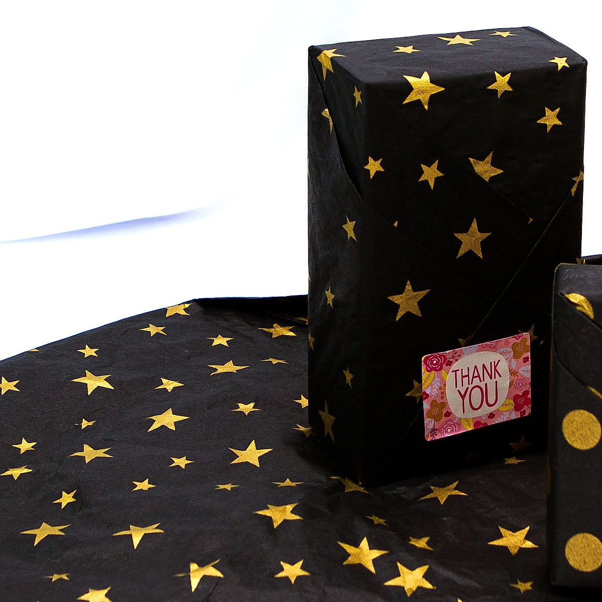 MR FIVE 100 Sheets Black with Gold Star Tissue Paper Bulk,20" x 14",Black Gold Star Tissue Paper for Gift Bags,Star Tissue Paper for Gift Wrapping,Birthday,Weddings,Holiday