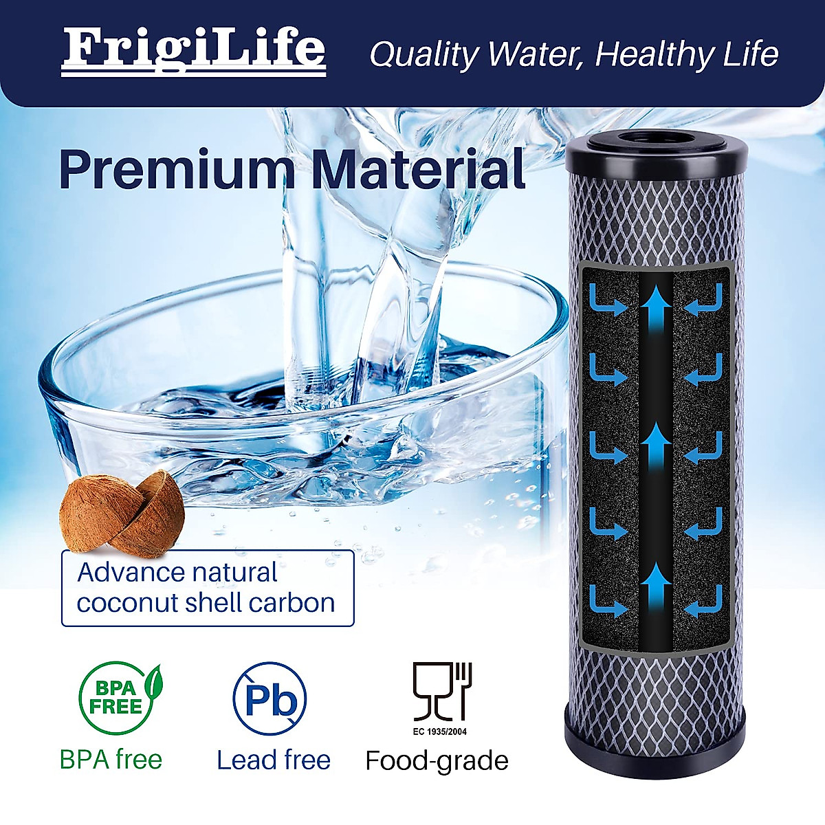 FrigiLife 1 Micron 10" x 2.5" Whole House CTO Carbon Sedimen Water Filter Compatible DuPont WFPFC8002, WFPFC9001, SCWH-5, WHCF-WHWC, FXWTC, RO Unit for Under Sink & Countertop Filtration System,3Pack