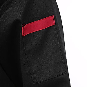 iiniim Unisex Chef Coat Women Men Short&Long Sleeve Chef Jacket Double-Breasted Kitchen Cooking Chef Uniform Black Red Cuffs Medium