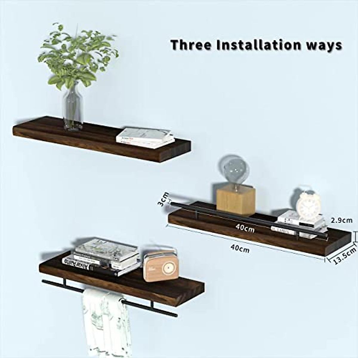 HOBBYMATE Floating Shelves | Rustic Shelf for Photo Picture Plant Display Invisible Installation Bracket, Versatile Iron Rail (Pack of 2)