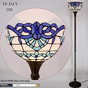 WERFACTORY Tiffany Floor Lamp Navy Blue Baroque Stained Glass Light 12X12X66 Inches Pole Torchiere Standing Corner Torch Uplight Decor Bedroom Living Room Home Office S003B Series