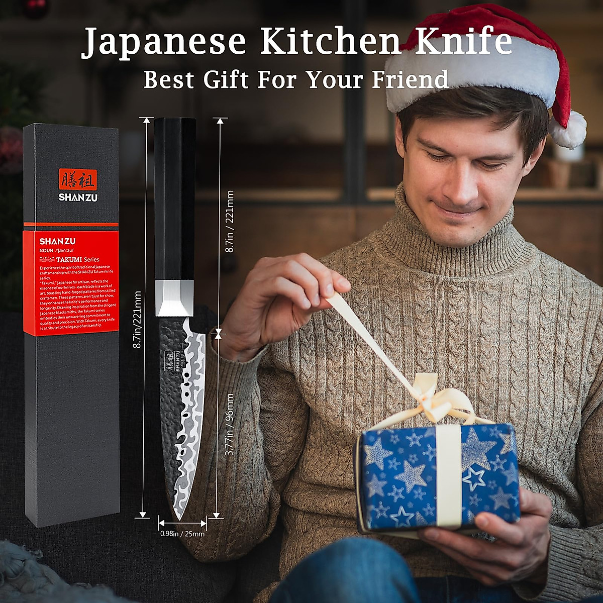 SHAN ZU Japanese Paring Knife 3.7 Inch, 7 Layers 9CR18MOV High Carbon Steel Small Kitchen Knife Ultra Sharp Fruit Knife with Ergonomic G10 Handle,Petty Utility Knife for Slicing/Chopping/Dicing