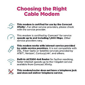 Motorola MG8702 | DOCSIS 3.1 Cable Modem + Wi-Fi Router (High Speed Combo) with Intelligent Power Boost | AC3200 Wi-Fi Speed | Approved for Comcast Xfinity, Cox, and Charter Spectrum