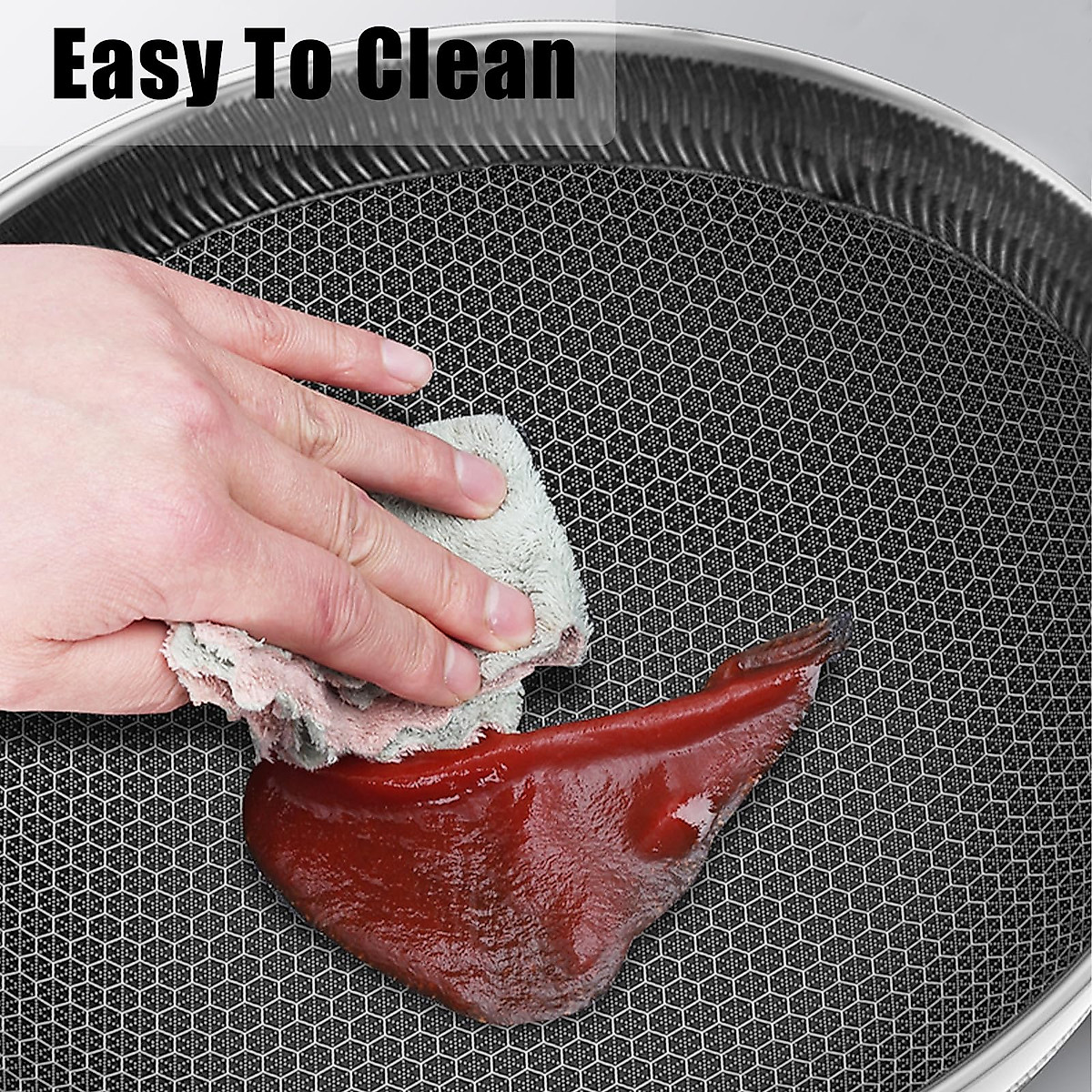 BigNoseDeer Wok Pan With lid Hybrid Nonstick 12.5Inch Honeycomb work With Handle Woks & Stir-Fry Pans Nonstick PFOA Free Cookware Suitable for Induction Ceramic Electric and Gas Cooktops