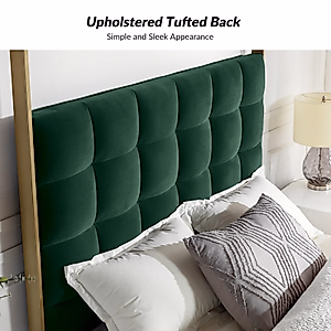 HULALA HOME Modern Upholstered Canopy Queen Size Bed,Champagne Metal Bed Frame with Upholstered Headboard,Noise-Free,Green