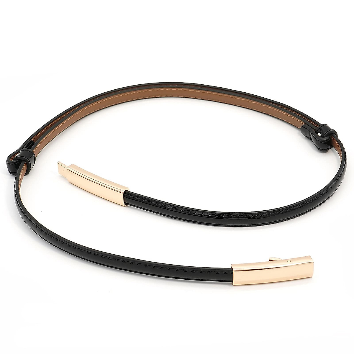 Glamorstar Women Skinny Patent Leather Slim Belt Adjustable Alloy Buckle Waist Belt for Dress Black 100CM