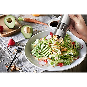 GZOOGHOME Electric Salt and Pepper Grinder Set - Battery Operated Automatic One Handed Salt Pepper Mill with Funnel and Bottom Cap - Ceramic Grinders with Lights and Adjustable Coarseness