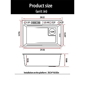 BLIOTE Stainless Steel Waterfall Kitchen Sink 30"x 18" with Knife Holder Large Single Slot Platform Upper and Lower Pot Washing Pot Set (Dark grey)