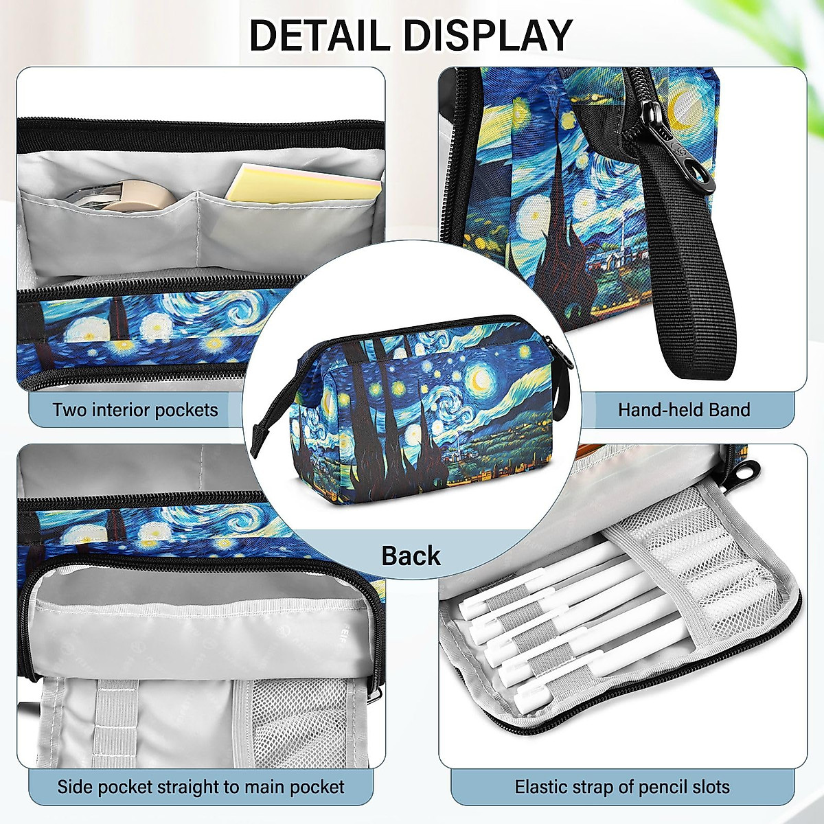 Big Capacity Pencil Case, Van Gogh Starry Sky Pen Bag Pouch Holder Stationery Bag School College Office Organizer for Teen Adults Student