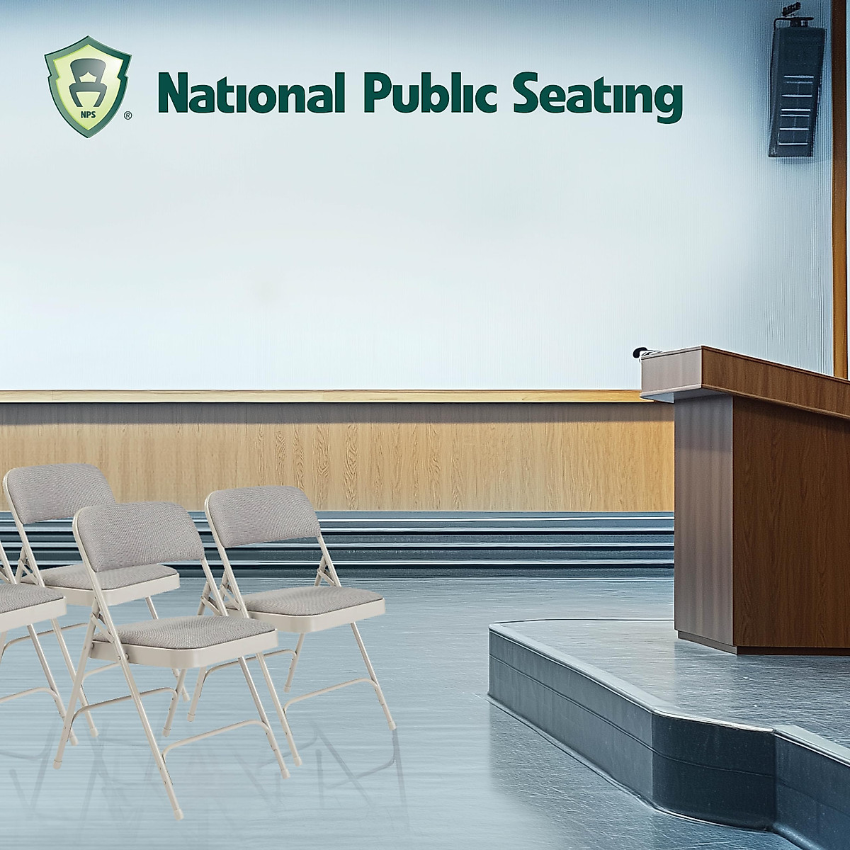 National Public Seating 2200 Series Steel Frame Upholstered Premium Fabric Seat and Back Folding Chair with Double Brace, 480 lbs Capacity, Model 2202 Graystone/Gray (Carton of 4)