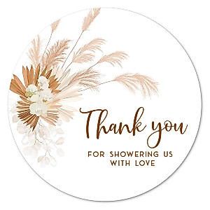 Pampas Grass Thank Showering Stickers, 2 Inch Baby Shower Birthday Party Favor Labels 40-Pack