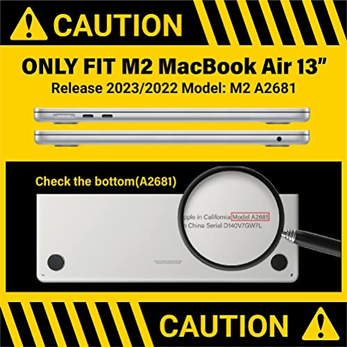 IBENZER Compatible with M2 2023 2022 MacBook Air 13 inch case, Model A2681, Hard Shell Case & Keyboard Cover & Screen Film& Type-C Adapter for New M2 Mac Air 13.6 in, Crystal Clear, AT13-KK-CYCL+2TC