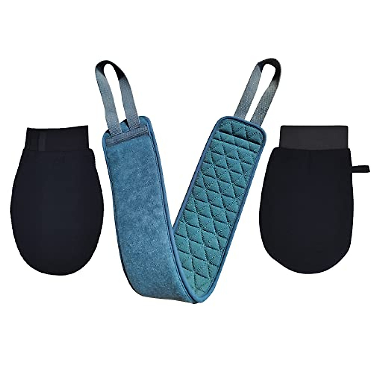 3 Pcs Loofah Back Scrubber with Exfoliating Gloves mitt,Double-Sided Exfoliating & Cleansing Back Scrubber for Shower,Removes unwanted Dead Skin, Dirt and Grime.Back Washer.XIWUMOER(3 PCS Set)