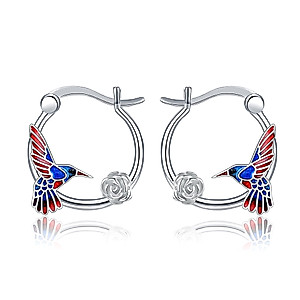 Hummingbird Earrings Sterling Silver Hummingbird Hoop Earrings Hummingbird Jewelry Gifts for Women