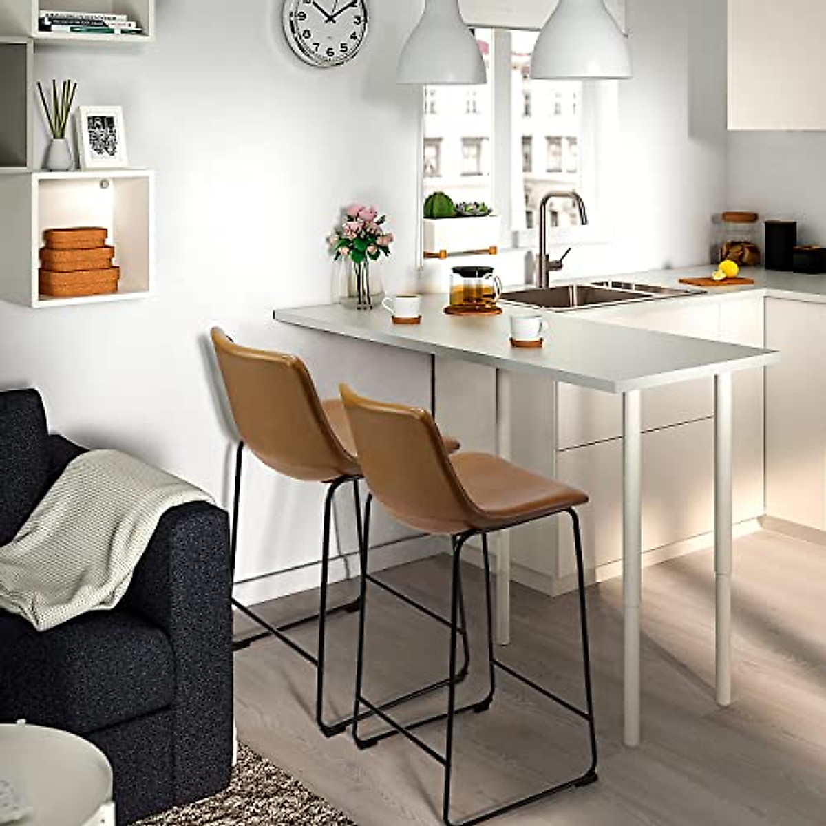 Waleaf 26 inch Bar Stools Set of 2,Counter Height Bar Stools with Back, Modern PU Leather Stools with Metal Leg and Footrest,Dining Chairs for Kitchens Island,Armless Pub Stools for Rustic Bar