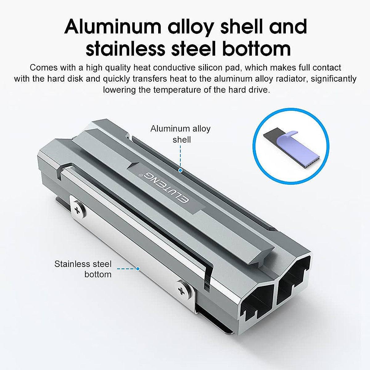 ELUTENG M.2 2280 SSD Heatsink Double-Sided Heat Sink Aluminum Alloy NGFF NVME Cooling Sink with 4 Thermal Conductivity Silicone Pads M.2 SSD Cooler Set for 2280 M.2 SSD