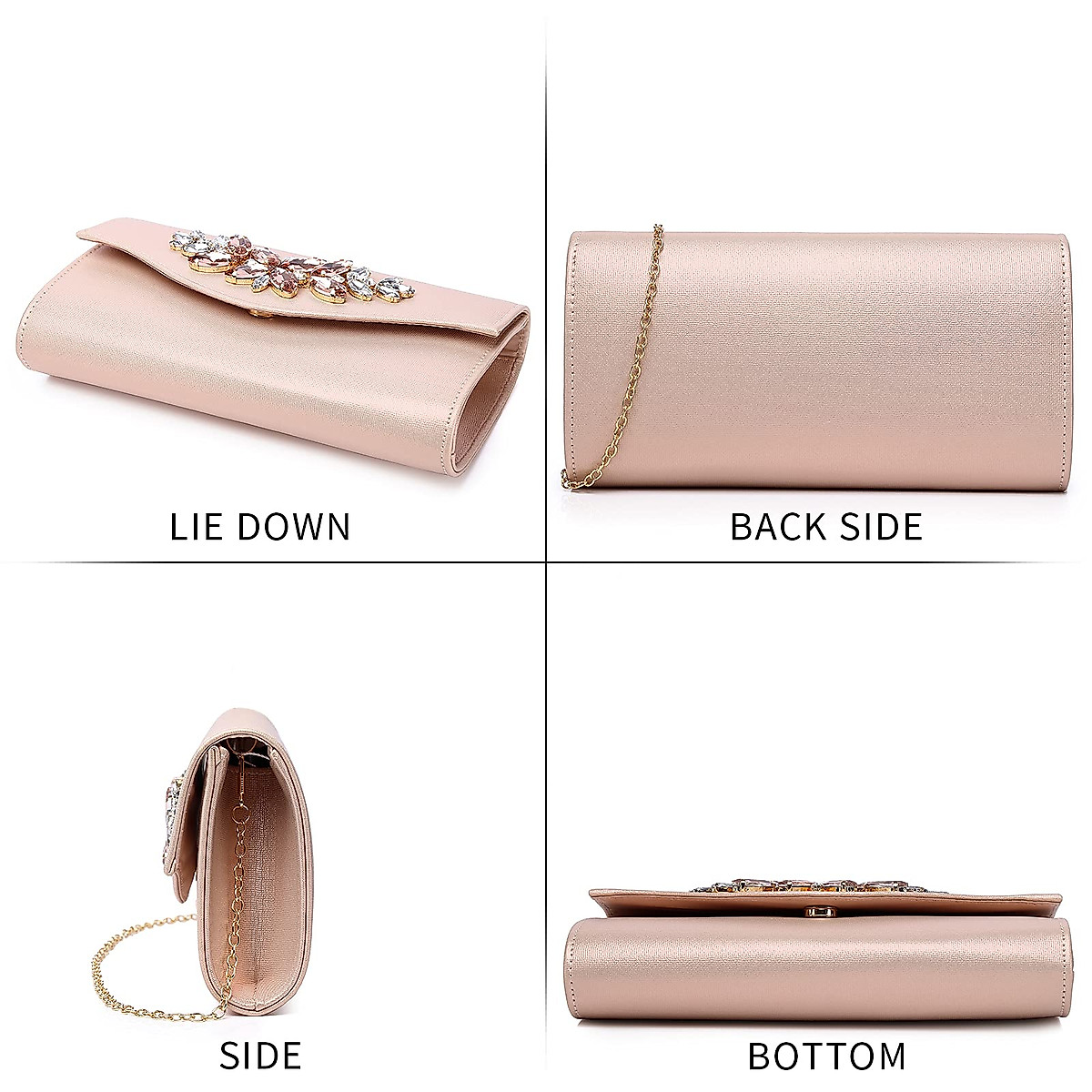 GESU Clutch Purses for Women Bling Rhinestone Evening Bag Wedding Formal Dress Purses Handbag,Gold.