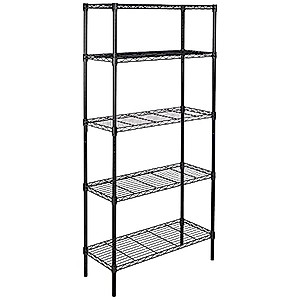 Amazon Basics 5-Shelf Adjustable, Heavy Duty Storage Shelving Unit, Steel Organizer Wire Rack, Black (36L x 14W x 72H) & Collapsible Fabric Storage Cubes Organizer with Handles, Gray - Pack of 6
