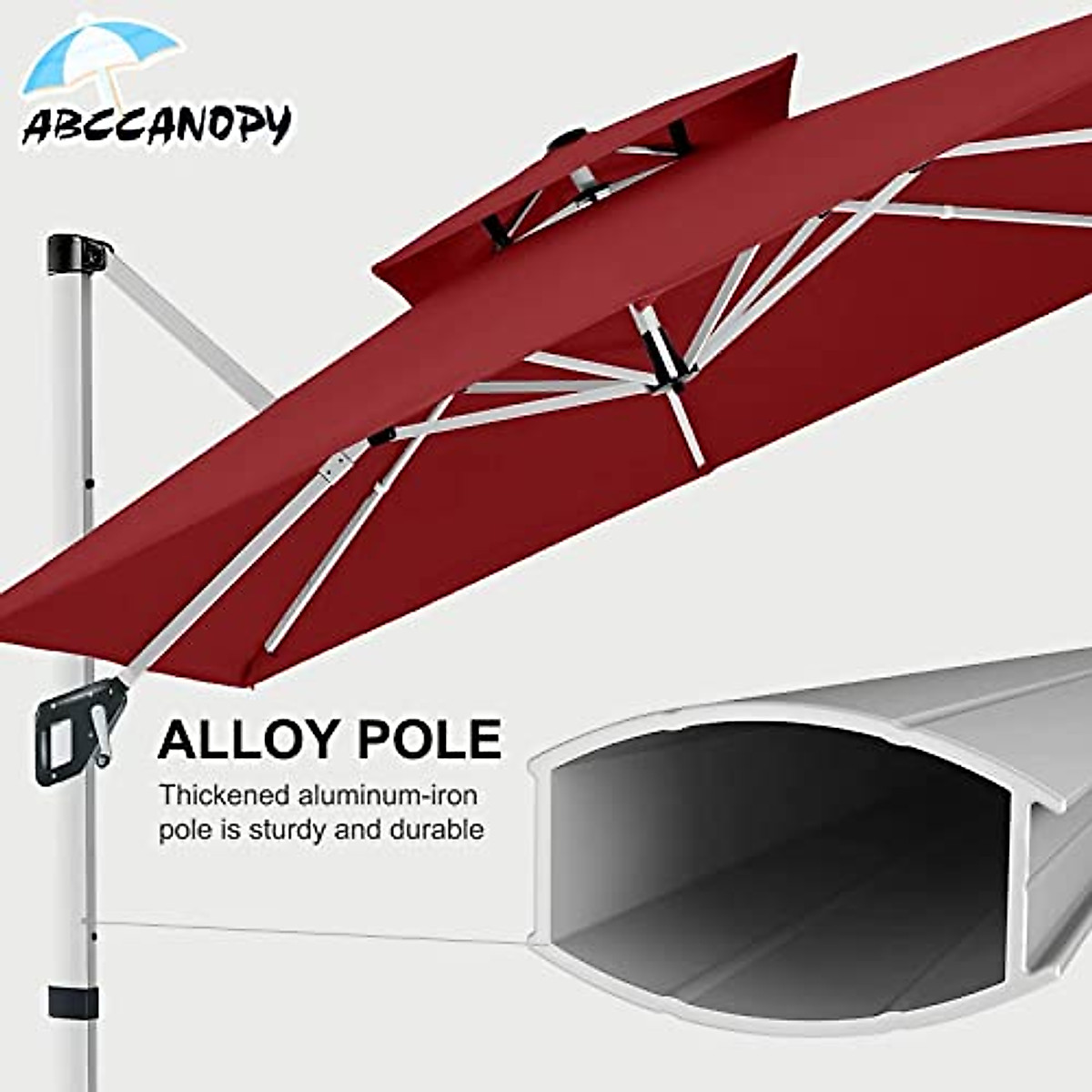 ABCCANOPY 9FT Cantilever Patio Umbrella Double Top Square Umbrella Outdoor Offset Umbrella with 360° Rotation,Burgundy