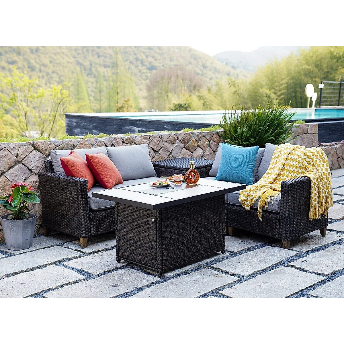 Grand patio Outdoor Propane Fire Pit Table with Cover/Lid for Patio, 43 inch 50,000 BTU,Wicker/Rectangle