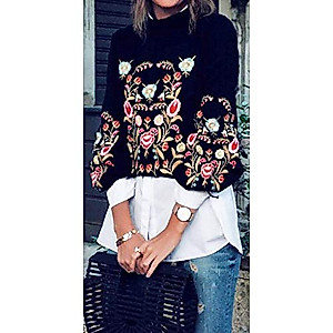 Akabsh Women Long Sleeve Retro Printed Drawstring Pullover Sweatshirt Blouse Tops