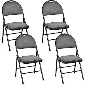 GOFLAME 4 Pack Folding Chairs, Heavy Duty Foldable Chairs with Cushioned Seat & Back, Padded Dining Chairs with Metal Frame for Indoor Outdoor Home Office Event Wedding Party, Gray