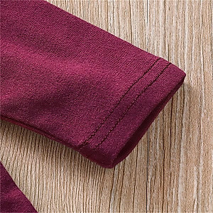 CETEPY Baby Girl Clothes Newborn Outfits Infant 3Pcs Tops + Pants + Headband or Hats Wine red flower 0-3 Months 70cm