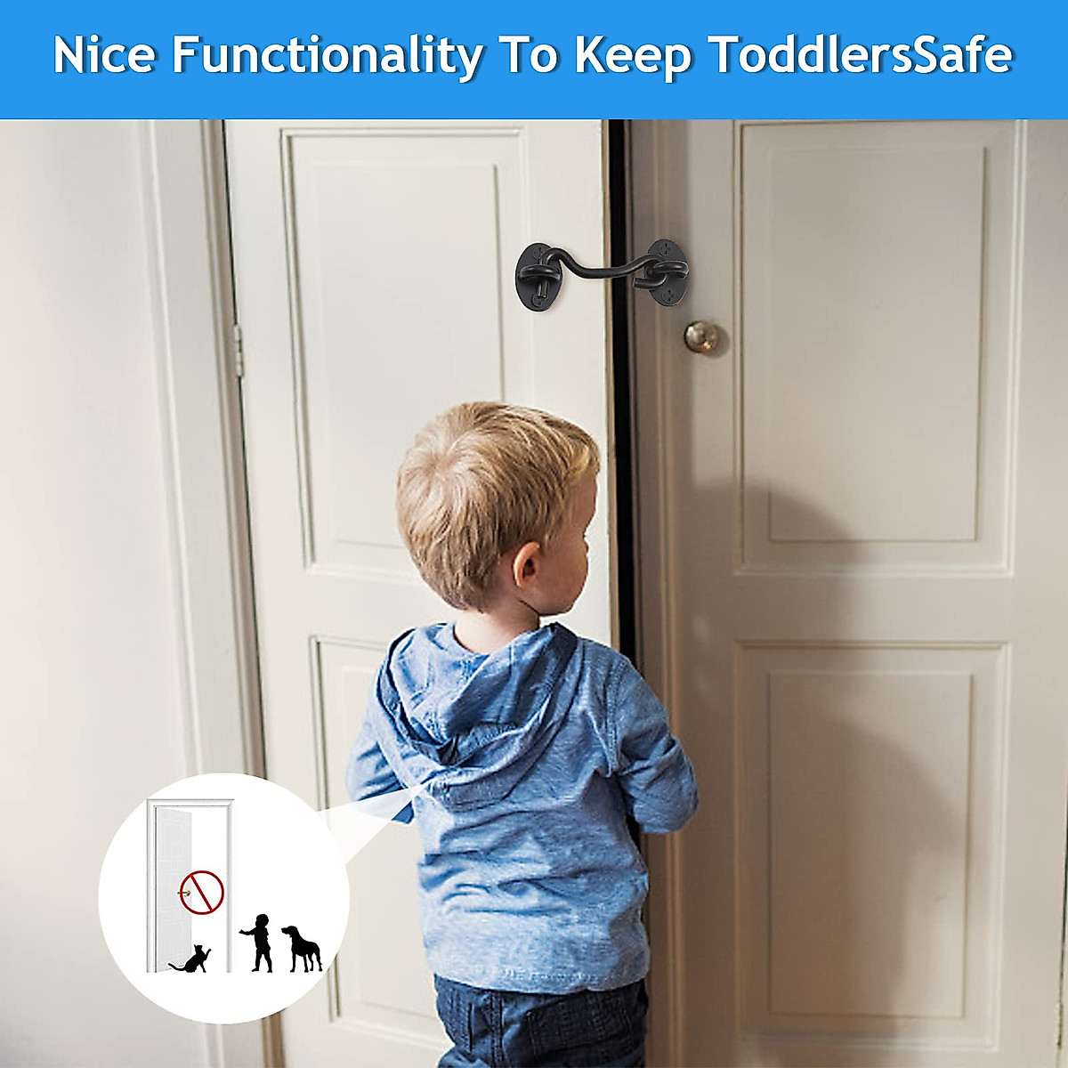 2 Pack Black Hook Lock for Door, 4 Inch Barn Door Latch Hook and Eye Latch with Screws Barn Door Lock Gate Latches for Fence Outdoor Window Cabinet Bathroom