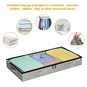 Under Bed Storage Containers,Underbed Storage 4.5 Inches Low Profile with Sturdy Sidewalls/Bottom for Clothes, Blanket, Pillows and Shoes,Storage Organizer with Lids, Under the Bed Storage Bags 2Pack