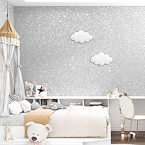 WESTICK Silver Glitter Wallpaper for Bedroom 78" x 15.8" Sparkle Glitter Peel and Stick Wallpaper Self Adhesive Chunky Sparkling Glitter Contact Paper for Walls Cabinets Salon Showcase Decor DIY