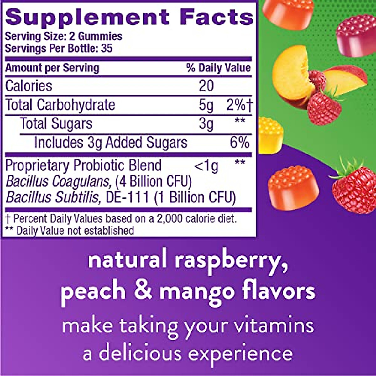 Vitafusion Probiotic Gummy Supplements, Raspberry, Peach and Mango Flavored Probiotic Nutritional Supplements, 70 Count