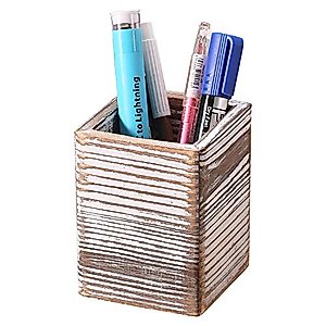 Homode Rustic Pen Holder, Wooden Pencil Holder for Desk, Decorative White Square Pen Cup Holder Organizer, Farmhouse Office Supplies and Home Desk Accessories