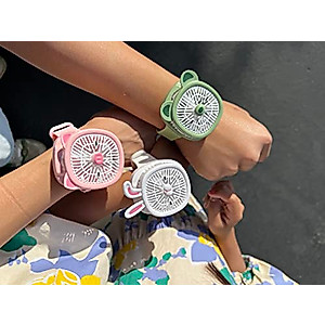 Shelbybox Wrist Fan for Kids Boys Girls, Small Portable Wearable Watch Fan with Comfortable Wrist Strap, USB Rechargeable, Built in Colorful LED Lights, Fashion Compact Summer (Pink)