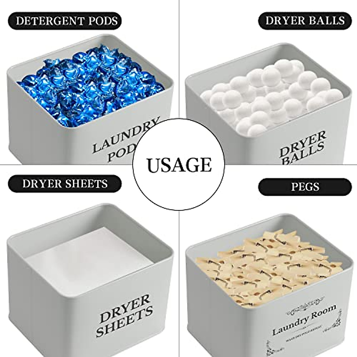 ZOES HOMEWARE Farmhouse Laundry Room Organization & Storage | Dryer Sheet,Dryer Ball,Laundry Pods Container & Holder with Bamboo Lid | Laundry Room Essential Accessories | Minimalist Boho Themed Decor