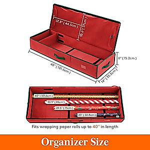 Lifewit Wrapping Paper Storage Containers with Interior Pockets, Fits 18-24 Standard Rolls, Gift Wrapping Organizer Storage for Wrapping Paper, Bows, Ribbons, 40" Length, Red