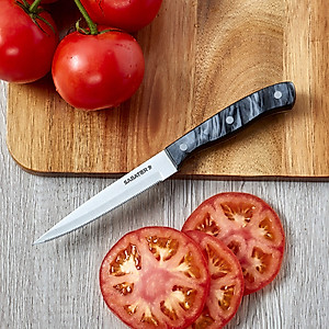 Sabatier Triple Riveted Serrated Utility Knife, 5-Inch, High-Carbon Stainless Steel, Razor-Sharp Kitchen Knife to Cut Fruit, Vegetables and more, Black