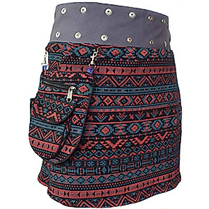 Gheri Floral Short Popper Removable Pocket Reversible Cotton Skirt B