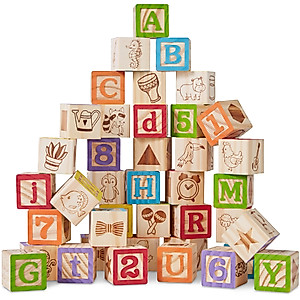 Best Choice Products 40-Piece Kids Wooden ABC Block Set, Building Education Construction Alphabet Letters & STEM Toy for Toddlers w/Carrying Case